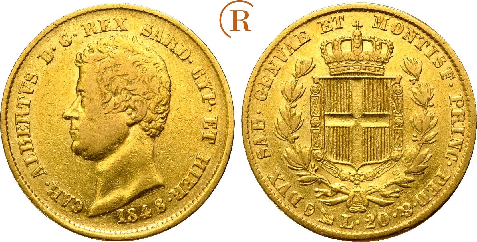 Sardinien: 20 Lire GOLD 1848 Carlo Alberto, 1831-1849: VF | MA-Shops