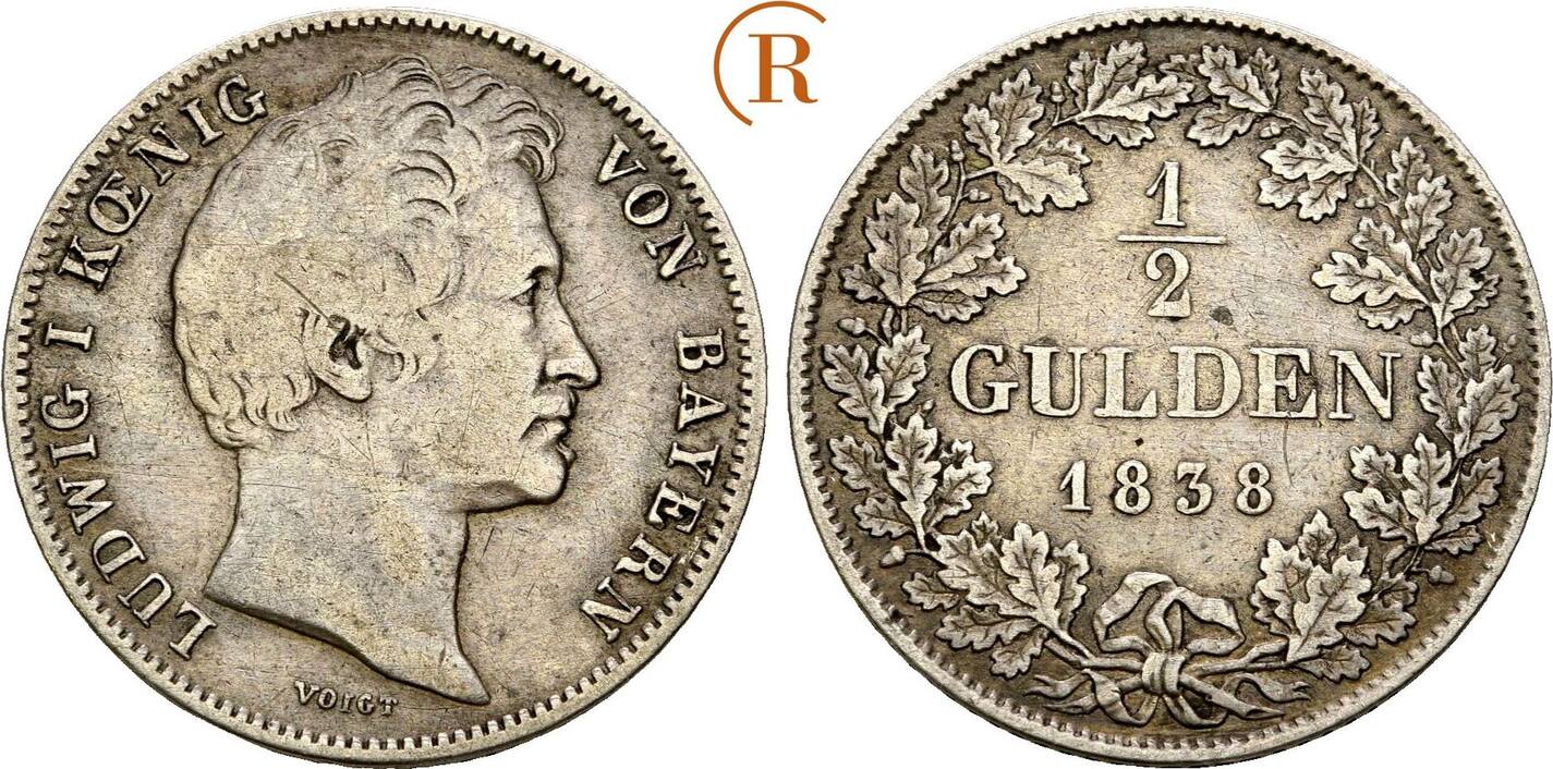 Bayern: 1/2 Gulden 1838 Ludwig I, 1825-1848: VF- | MA-Shops