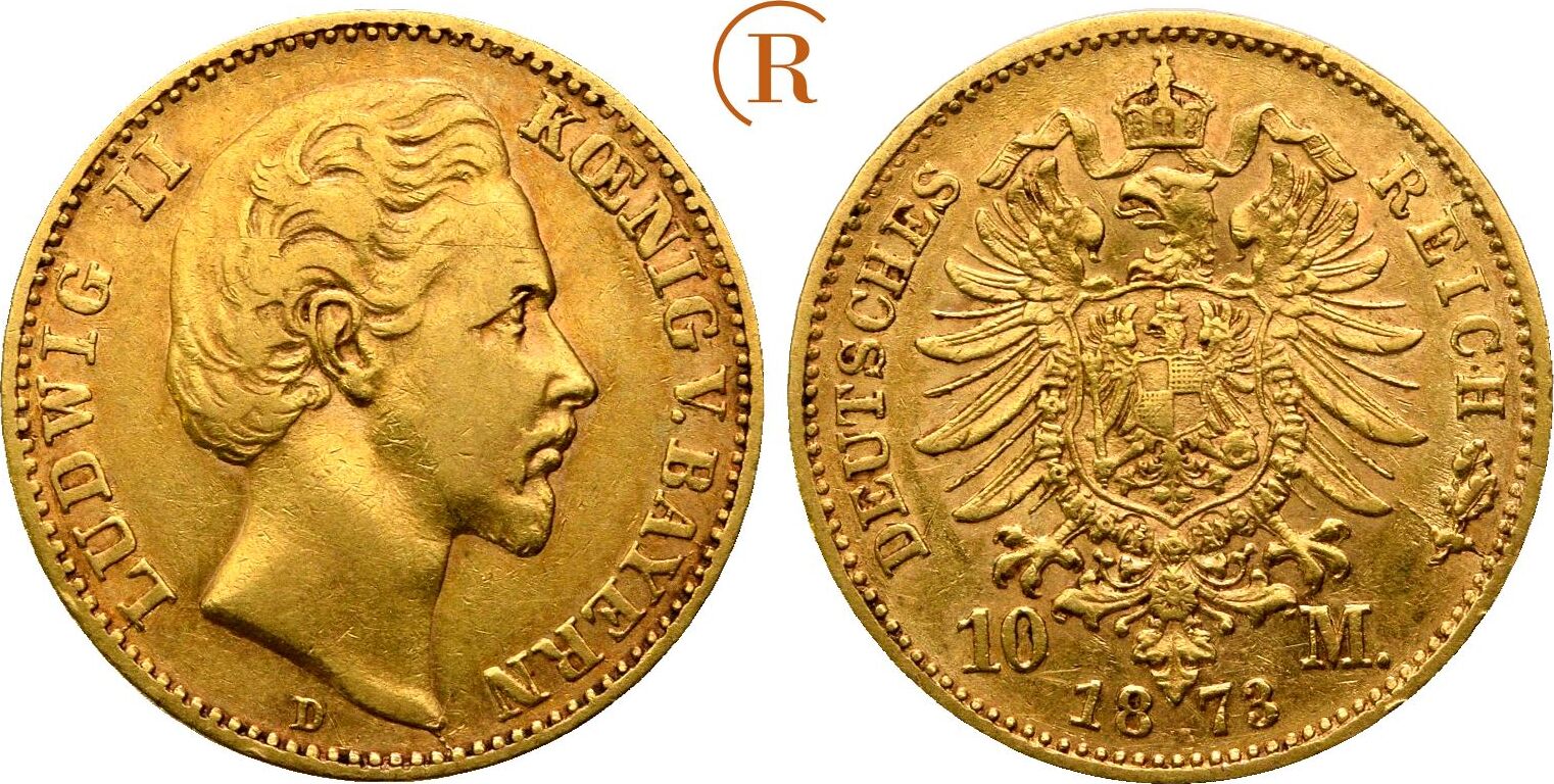 Kaiserreich: Bayern: 10 Mark GOLD 1873 D Ludwig II, 1864-1886: VF+ | MA ...