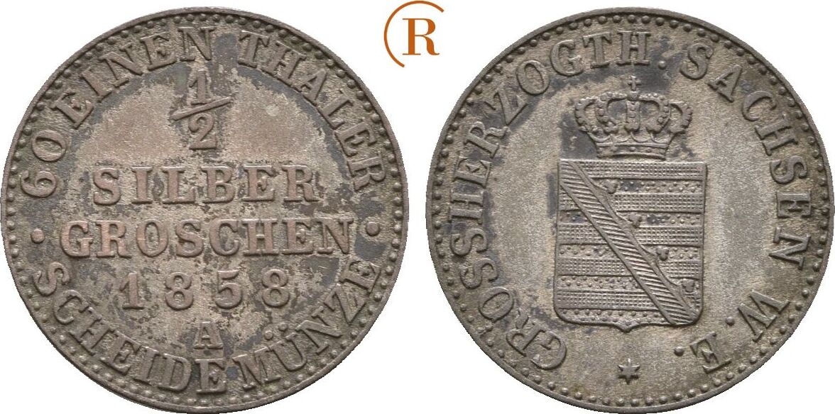 Sachsen Weimar Eisenach: 1/2 Silbergroschen 1858 A Carl Alexander, 1853 ...