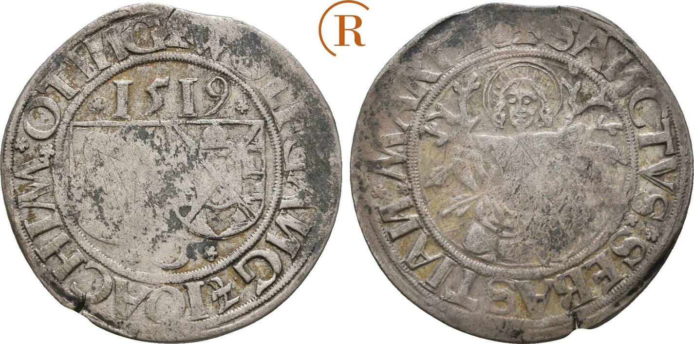 Öttingen Grafschaft: Batzen 1519 Wolfgang und Joachim, 1477-1520: VF ...