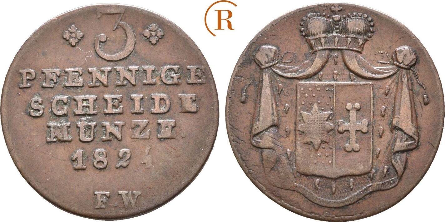 Waldeck: 3 Pfennig 1824 FW Georg Heinrich, 1813-1845: VF | MA-Shops