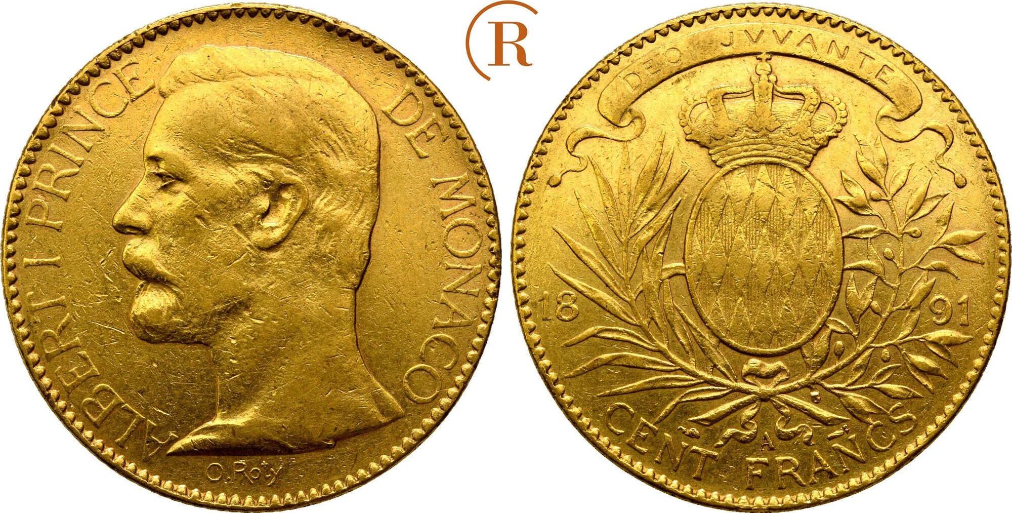 Monaco Fürstentum: 100 Francs Paris GOLD 1891 A Albert I, 1889-1922: VF ...