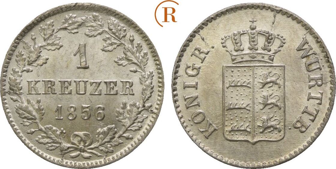 Württemberg: 1 Kreuzer 1856 Wilhelm I, 1816-1864: BU | MA-Shops