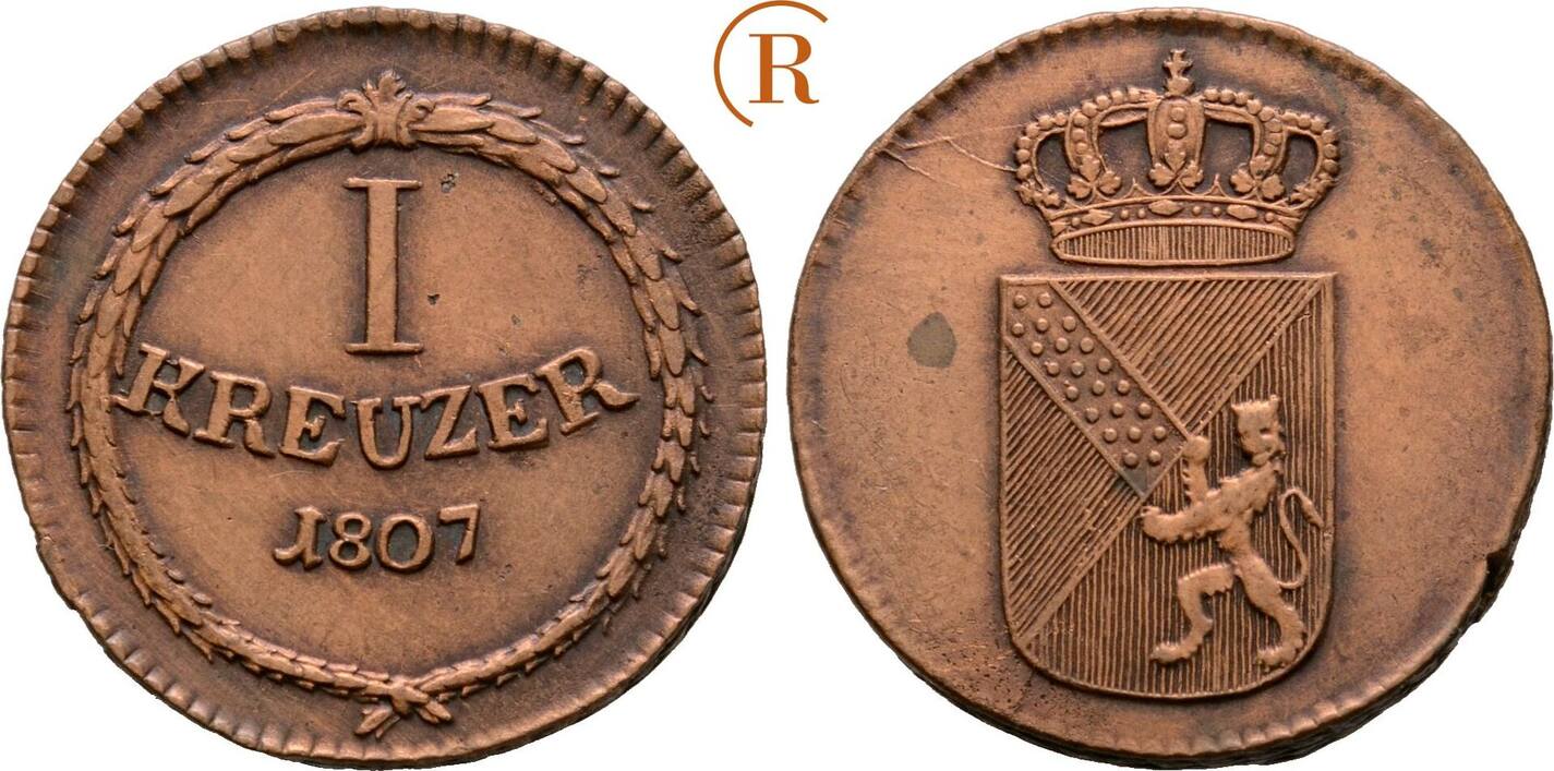 Baden Durlach: 1 Kreuzer 1807 Karl Friedrich, 1738-1806: VF-EF hübsche ...