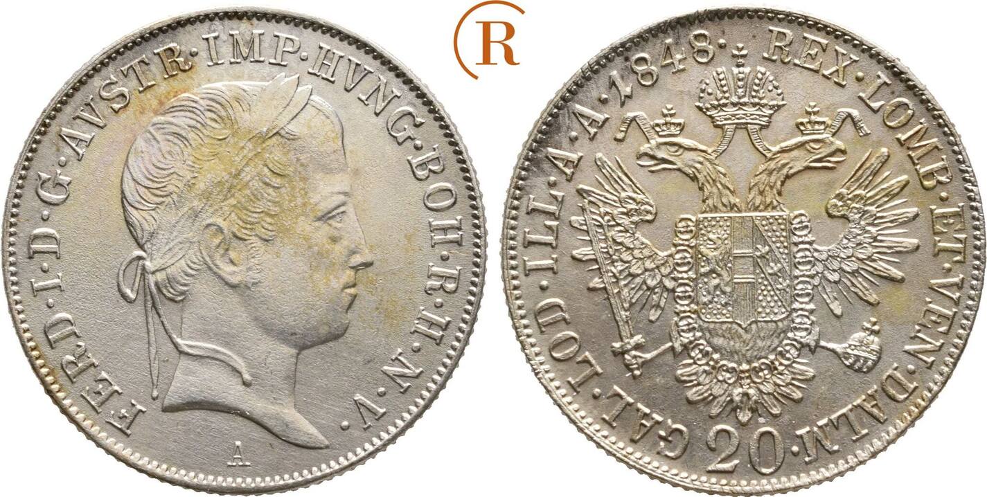 Habsburg: 20 Kreuzer Wien 1848 A Ferdinand I, 1835-1848: EF / UNC- | MA-Shops