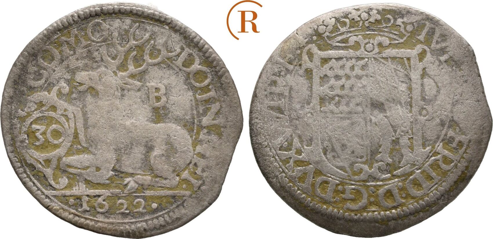 Württemberg Weiltingen: 1/2 Kipper Hirschgulden Brenz 1622 Julius ...