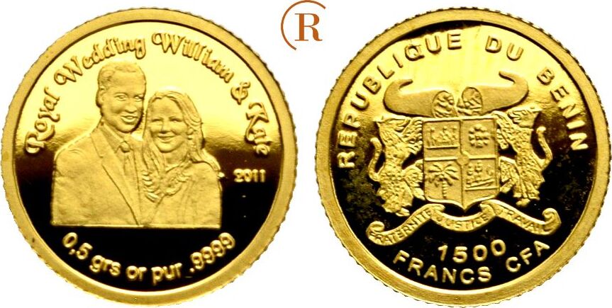 Benin: 1500 Francs 0,5 Gramm Feingold William und Kate 2011 Proof | MA ...