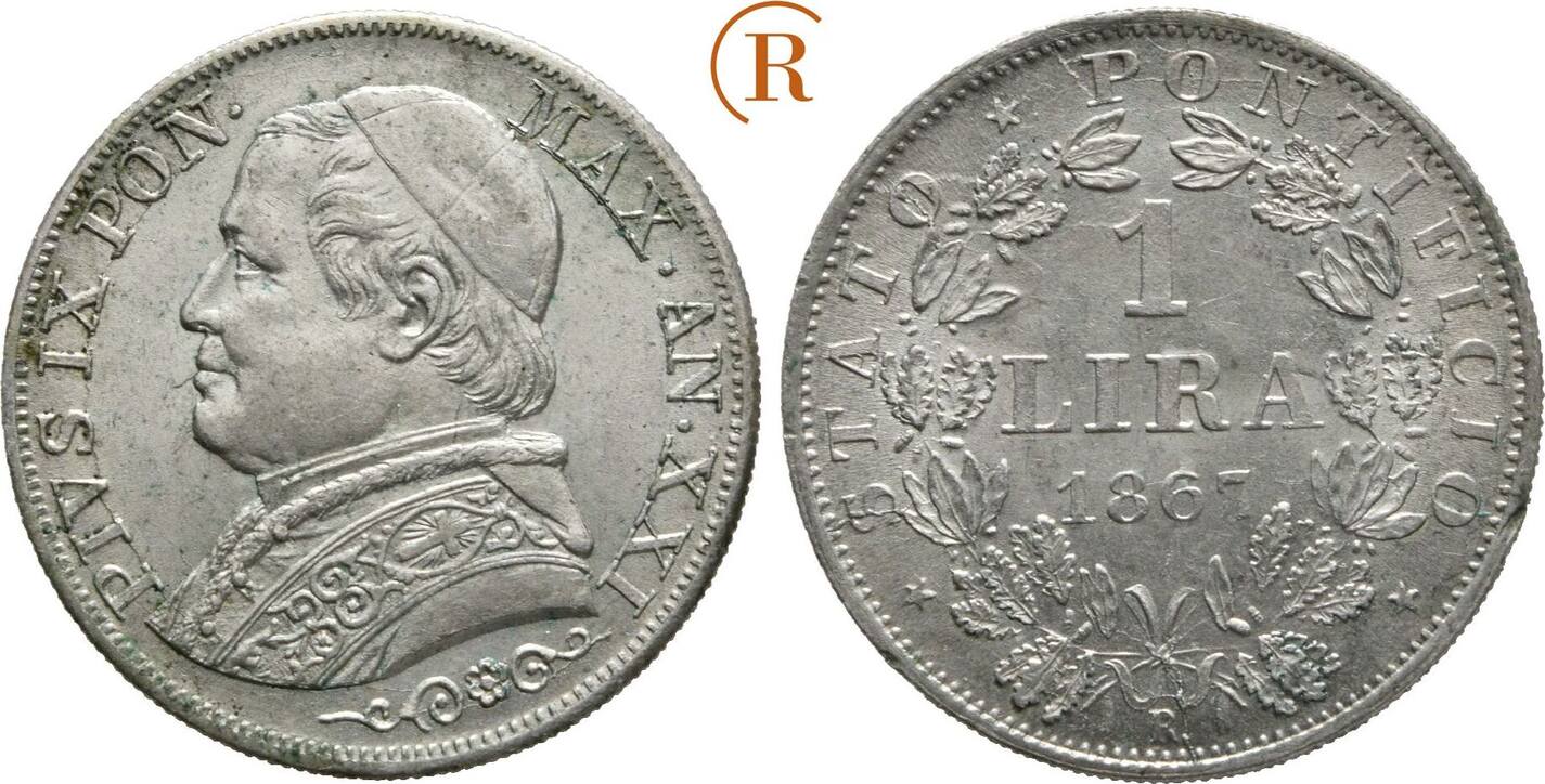 Vatikan: 1 Lira Rom 1867 R Pius IX, 1846-1878: AU | MA-Shops
