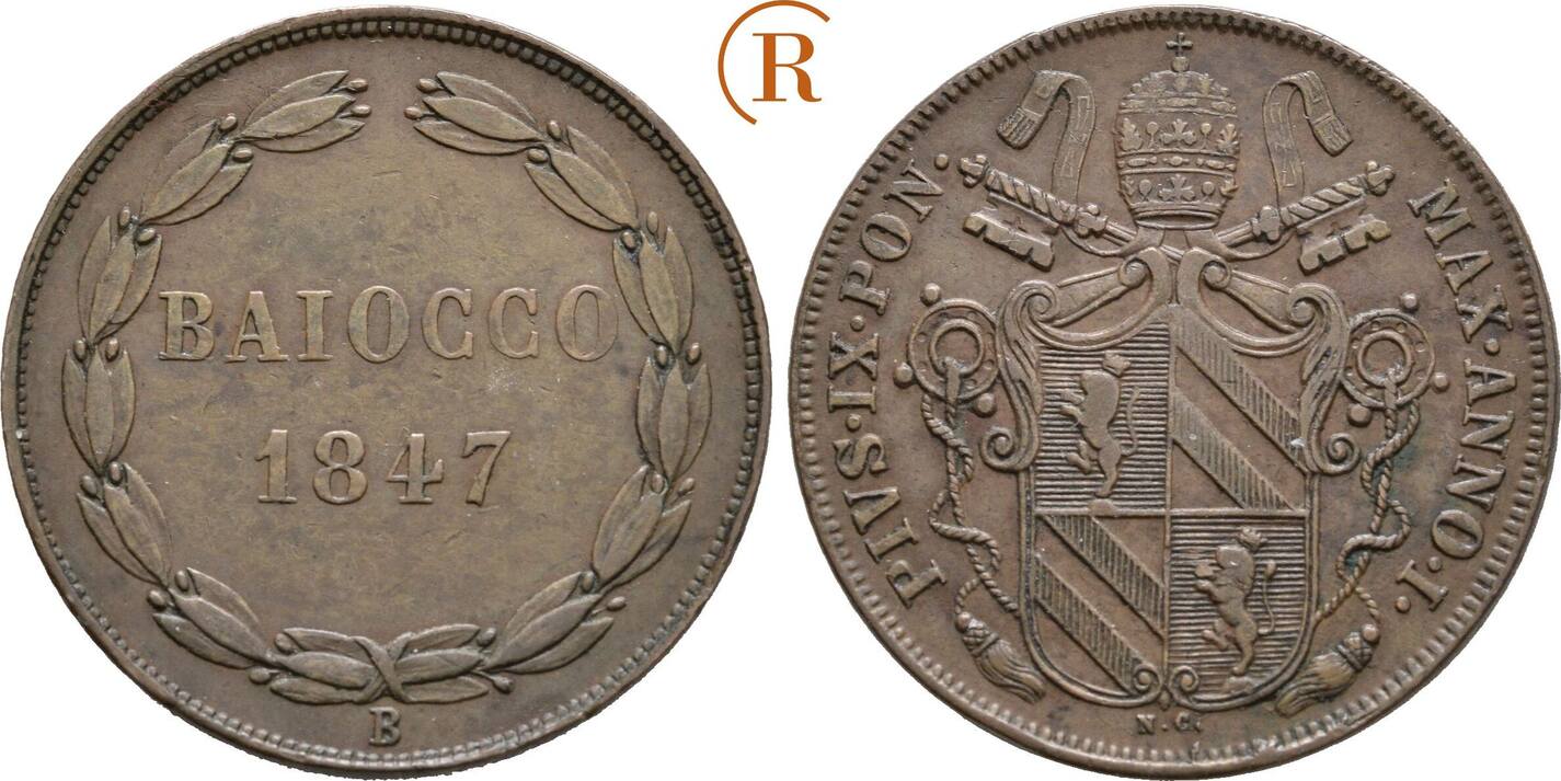 Vatikan: Baiocco Bologna 1847 B Pius IX, 1846-1878: VF+ | MA-Shops