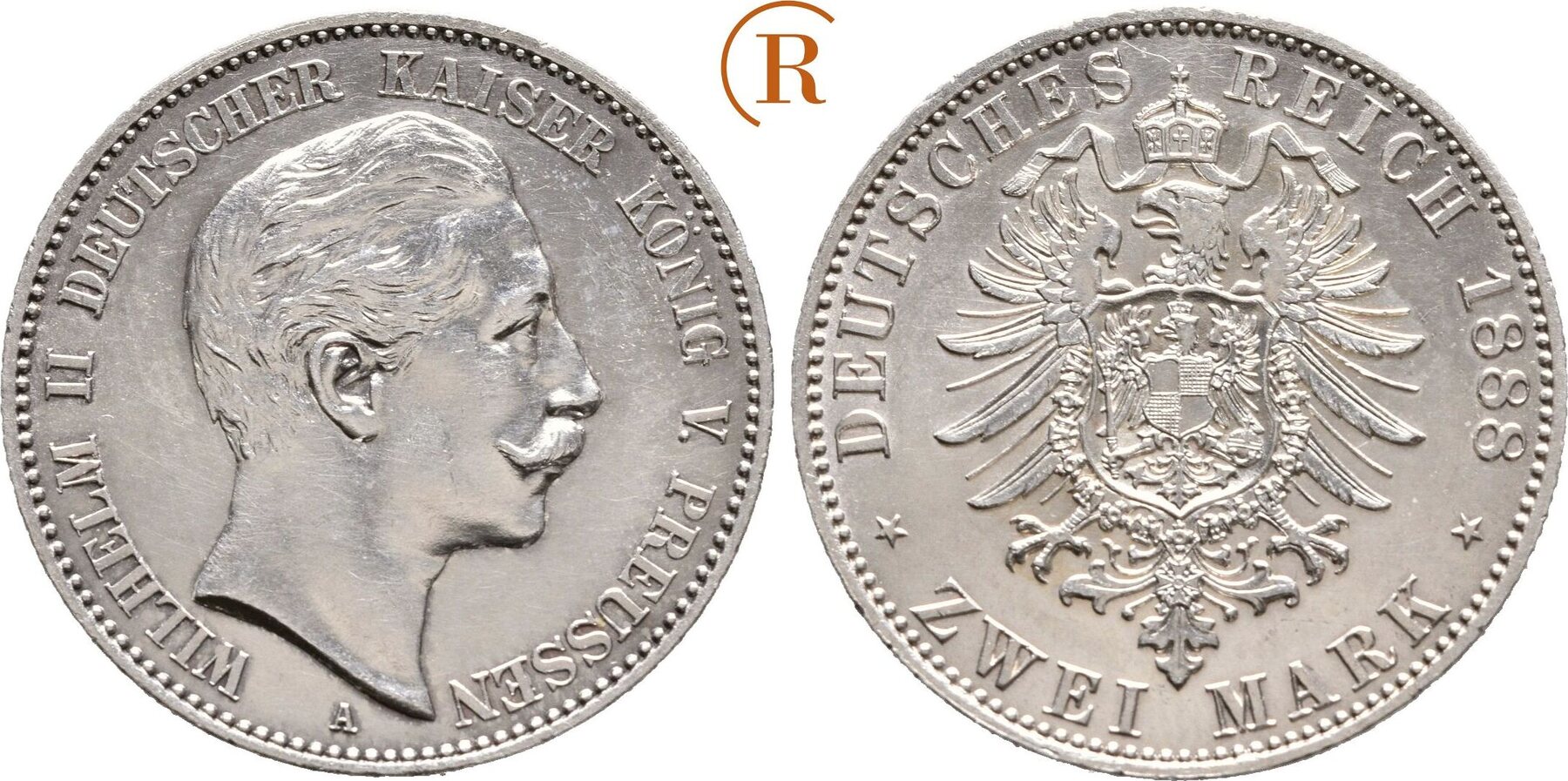 Kaiserreich: Preussen: 2 Mark 1888 A Wilhelm II, 1888-1918: UNC- | MA-Shops