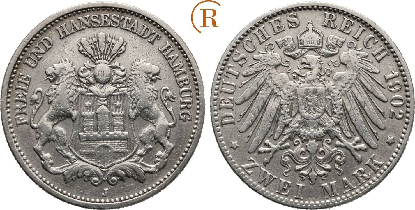 Kaiserreich: Hamburg: 2 Mark 1902 J VF | MA-Shops