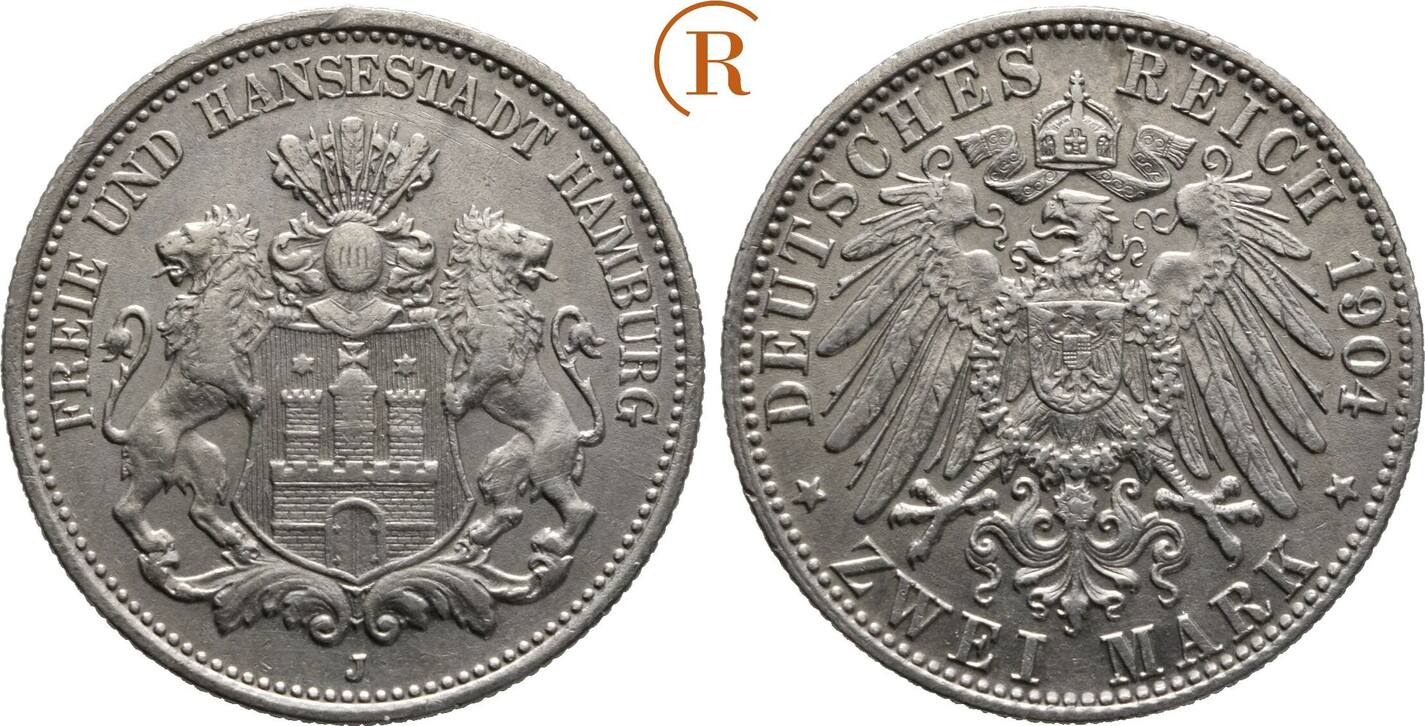 Kaiserreich: Hamburg: 2 Mark 1904 J VF kleiner Randfehler | MA-Shops