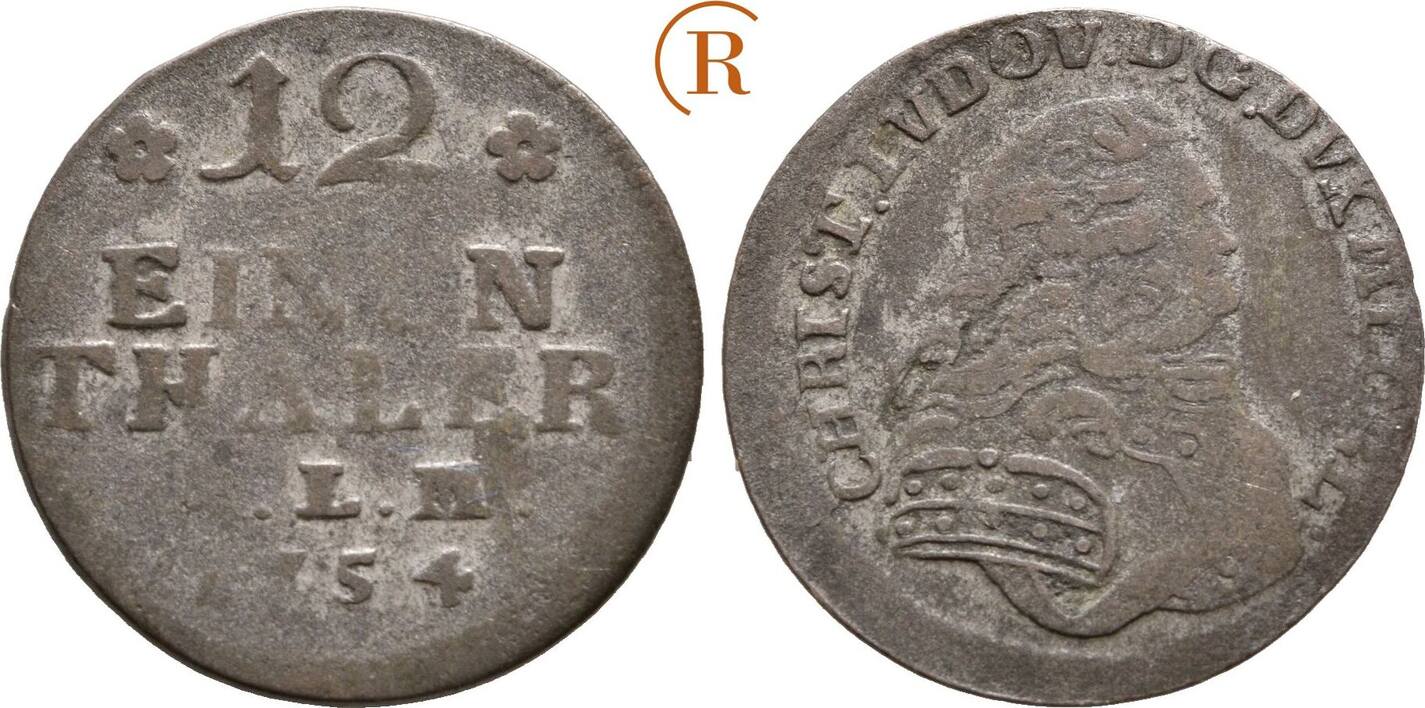 Mecklenburg Schwerin: 1/12 Taler 1754 ( geprägt 1760 ) Friedrich, 1756-1785: ss-s | MA-Shops