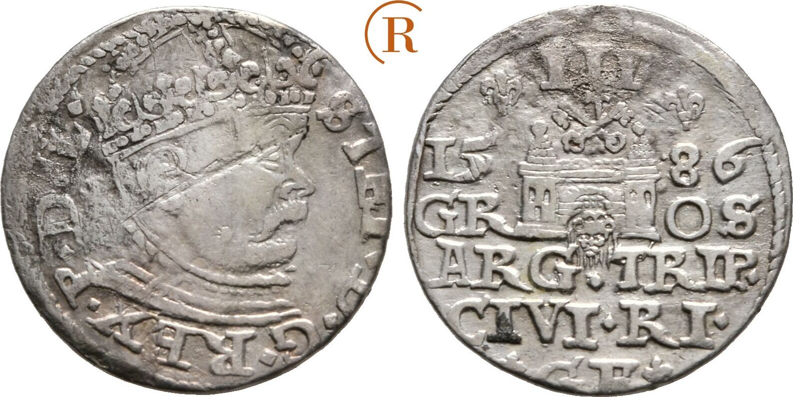 Polen: 3 Gröscher Riga 1586 Stephan Bathory, 1576-1586: VF Kratzer oder ...