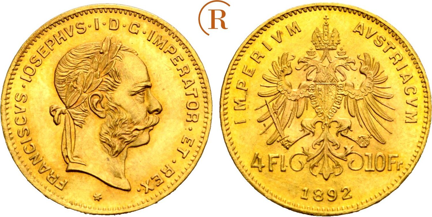 Österreich: 4 Florin / Gulden 1892 Franz Joseph I, 1848-1916: CH UNC | MA-Shops