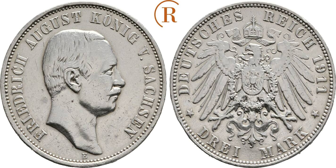 Kaiserreich: Sachsen: 3 Mark 1911 E Friedrich August III, 1904-1918: VF ...