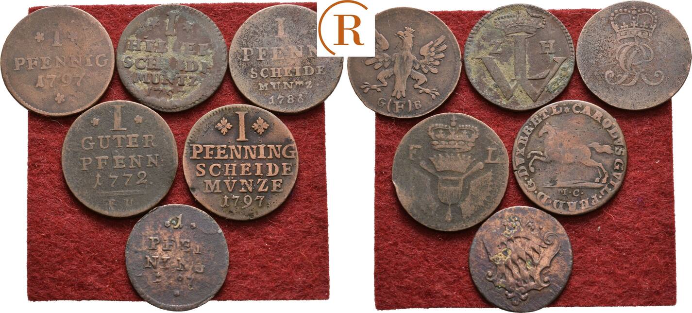 Altdeutschland: Lot 6 Münzen, Pfennige und 1 x Heller VF bis s | MA-Shops
