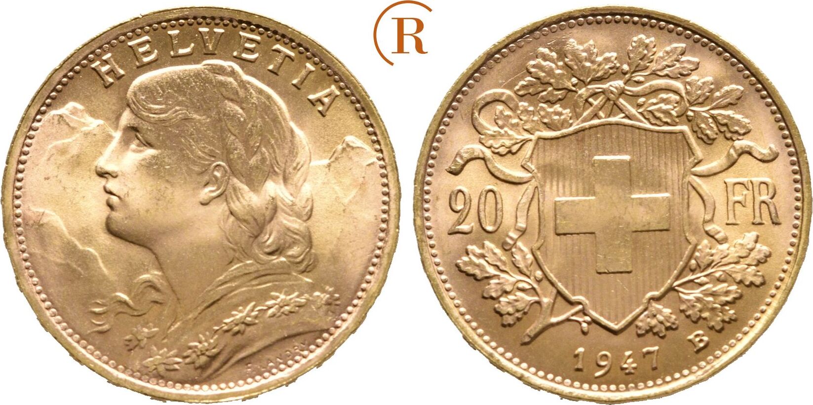 Schweiz: 20 Franken HELVETIA " Vreneli " 1947 CH UNC | MA-Shops