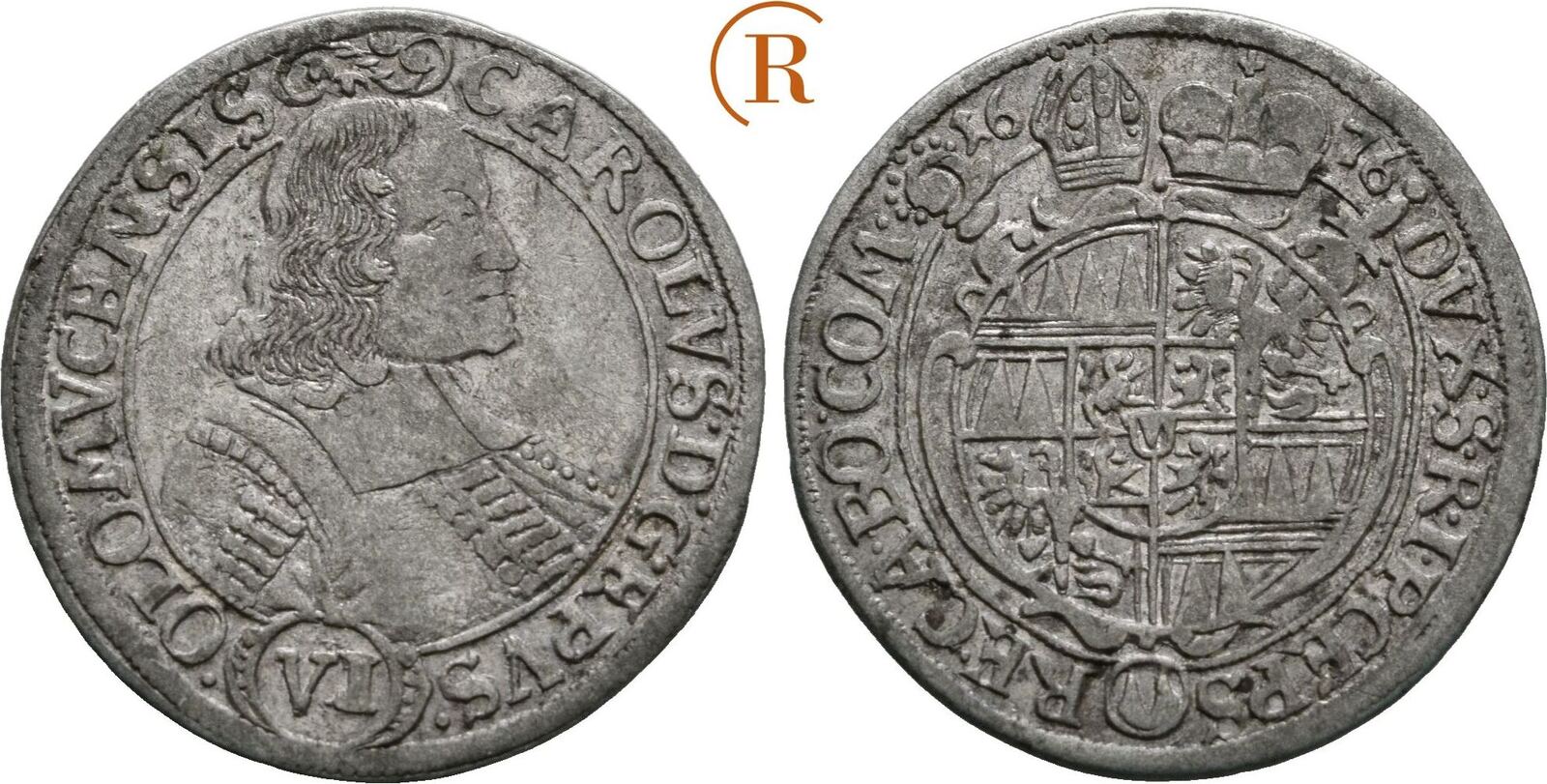 Olmütz Bistum: 6 Kreuzer 1676 Karl II. von Lichtenstein, 1664-1695: VF+ | MA-Shops