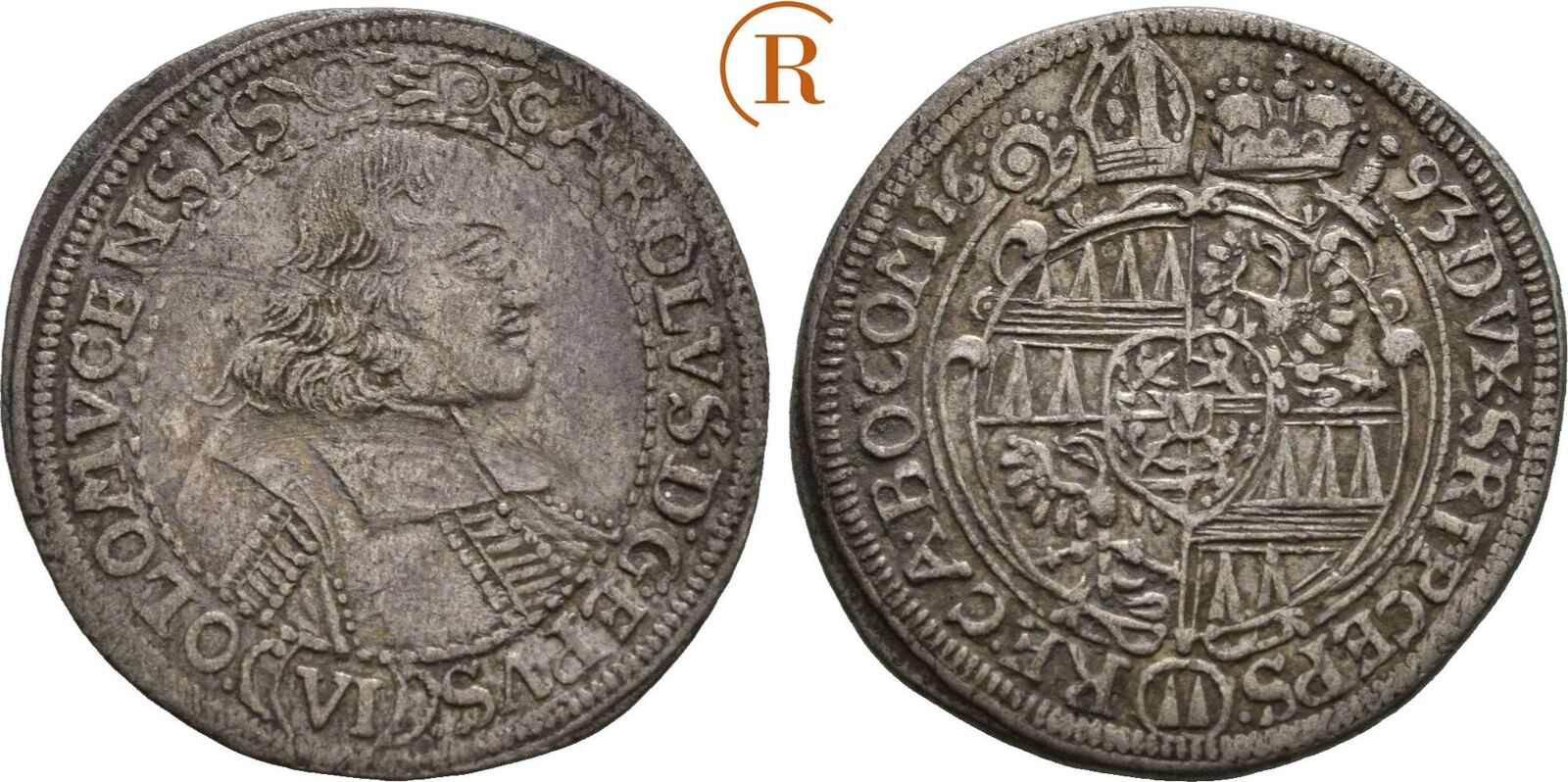 Olmütz Bistum: 6 Kreuzer Kremsier 1693 Karl II. von Lichtenstein, 1664-1695: VF+ kl. Kratzer ...
