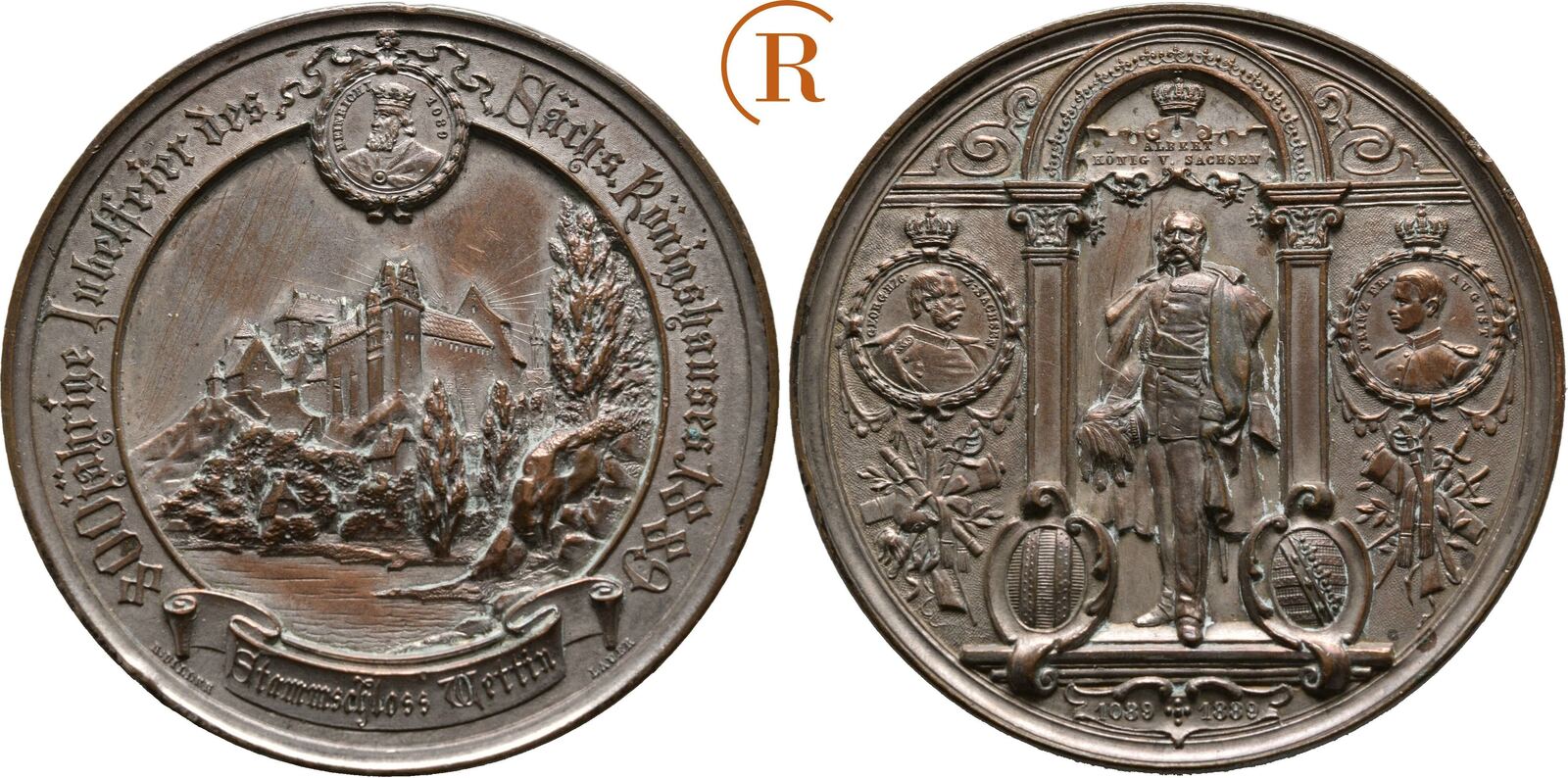 Sachsen: Bronzemedaille 800 Jahrfeier Haus Wettin 1889 Albert, 1873 ...