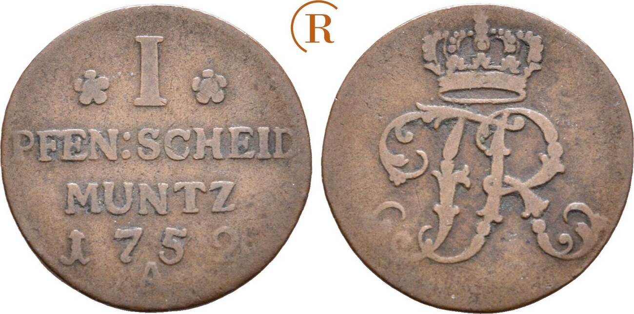 Preussen: 1 Pfennig Berlin 1752 A Friedrich II. der Große, 1740-1786 ...