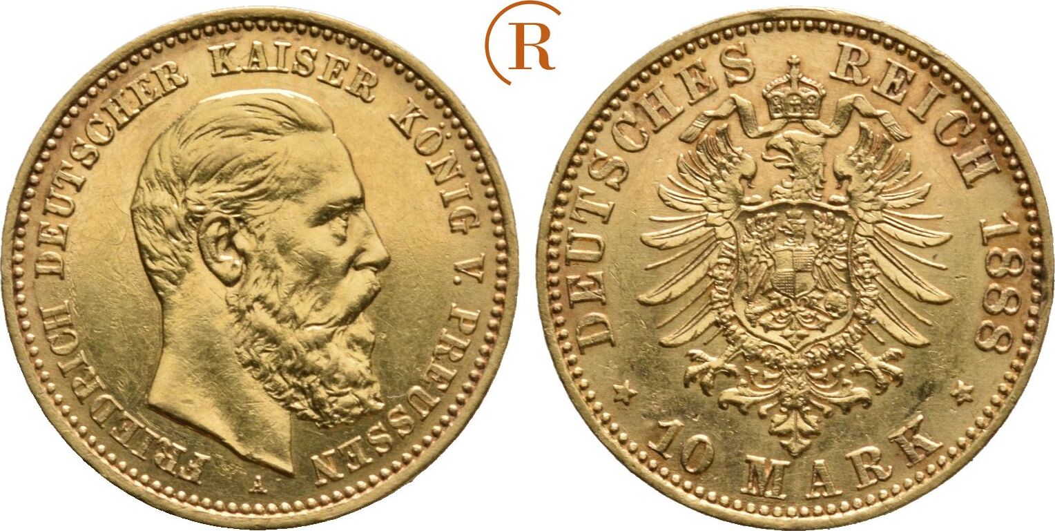 Kaiserreich: Preussen: 10 Mark GOLD 1888 A Friedrich III, 1888: CH UNC ...