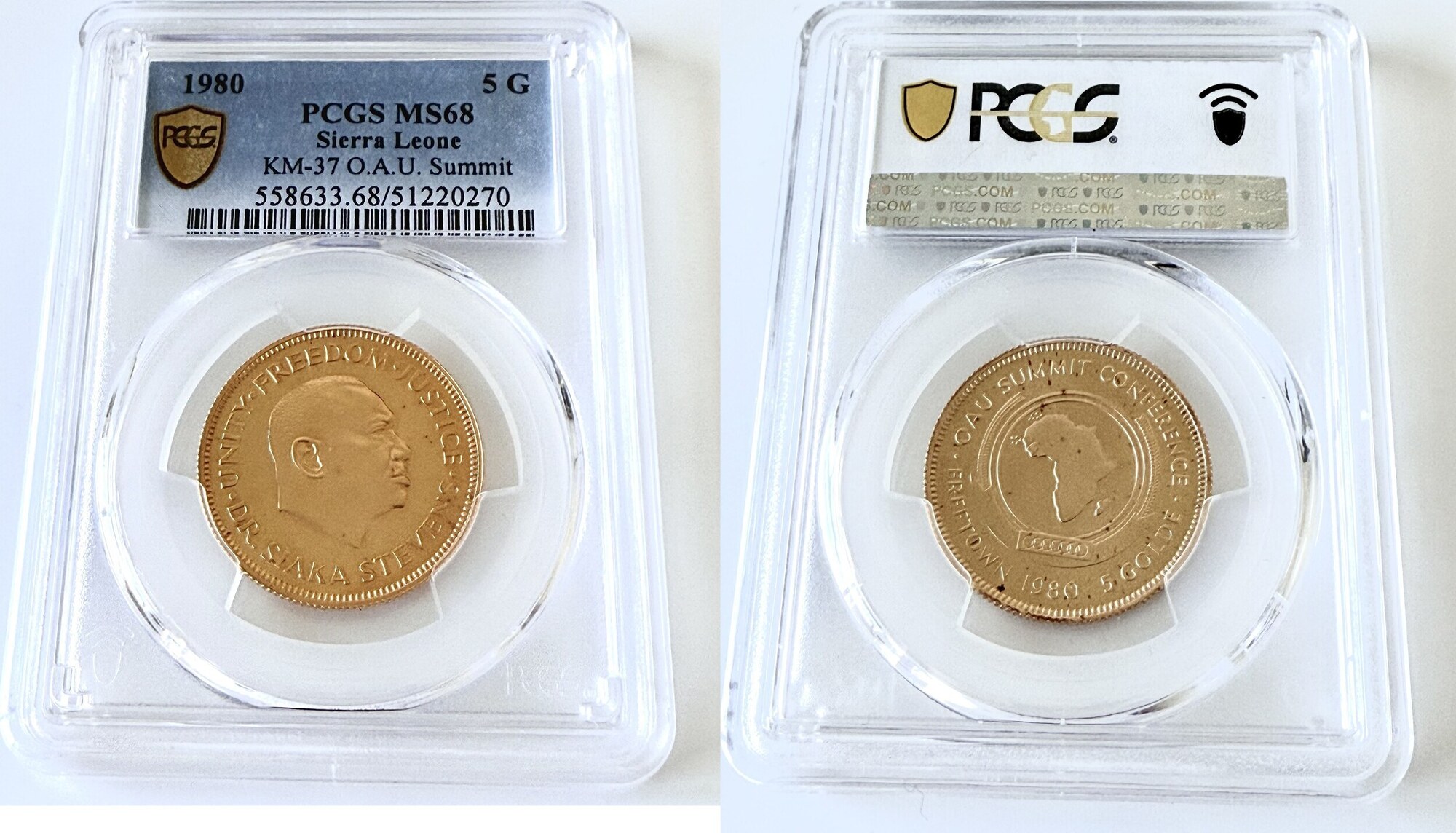 Sierra Leone – 1980 – 5 Golds – OAU Summit Conference – Gold Coin MS68 ...