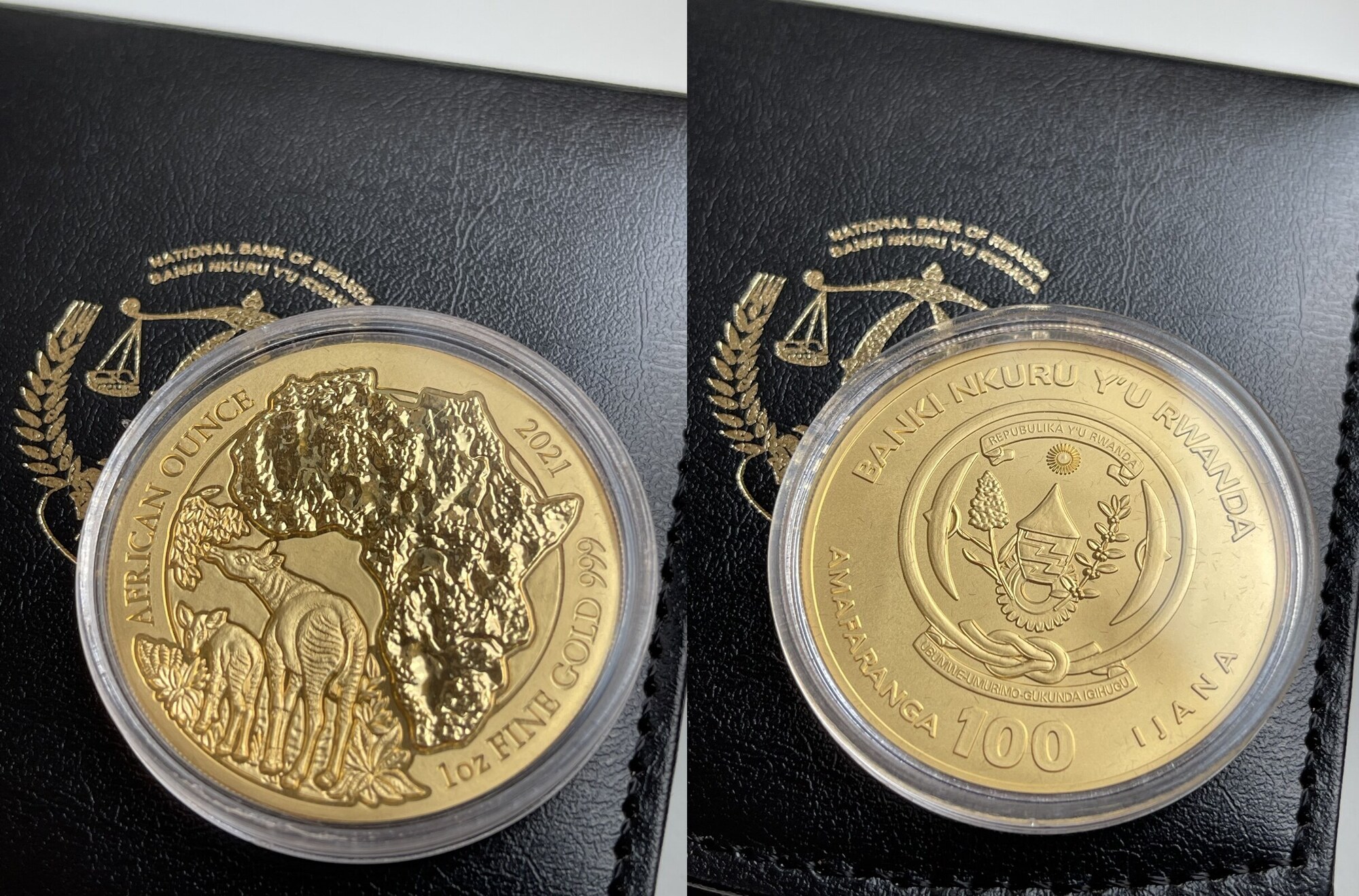 Ruanda 100 Ruanda-Frans (RWF) Rwanda African Ounce Okapi 1oz Gold 2021 ...