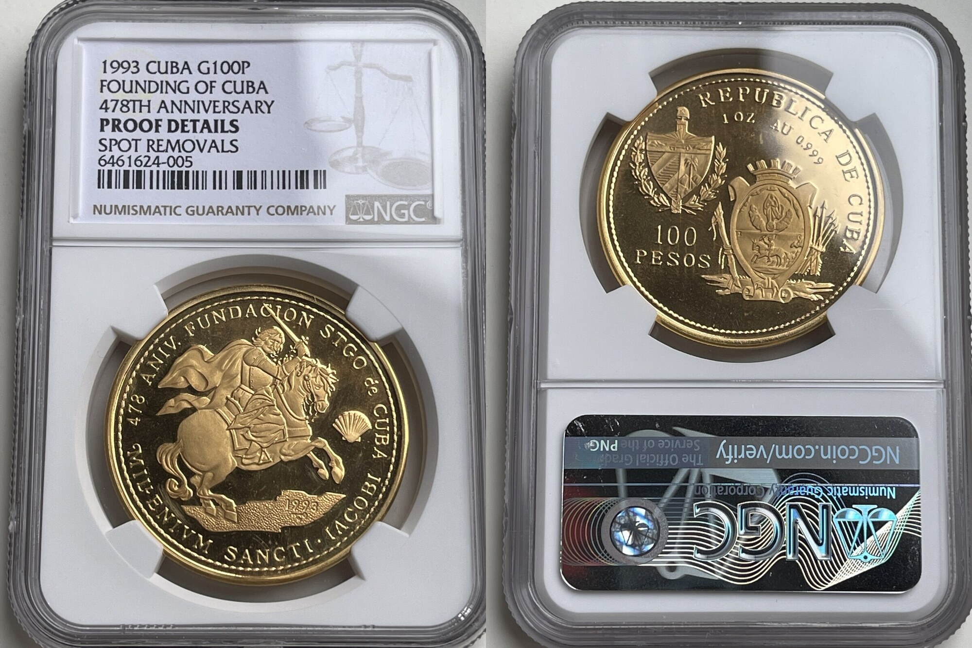 G100P 100 Pesos 1993 Founding of Cuba - 478th Anniversary NGC PROOF ...