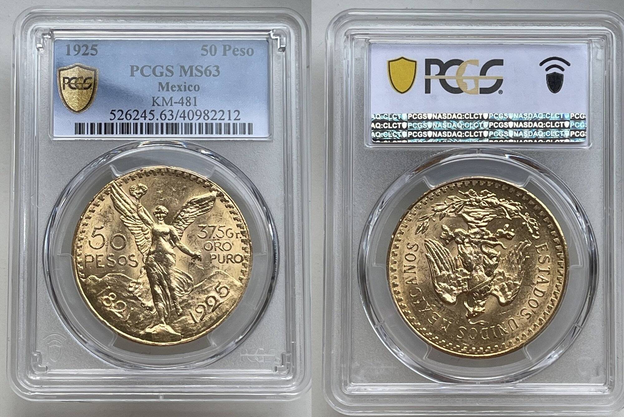 Mexico Centenario 1925 gold coin 50 pesos PCGS MS63 | MA-Shops