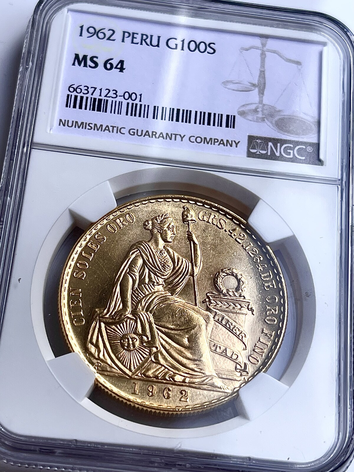 G100S Peru – 100 Soles – 1962 – Gold NGC MS 64 | MA-Shops
