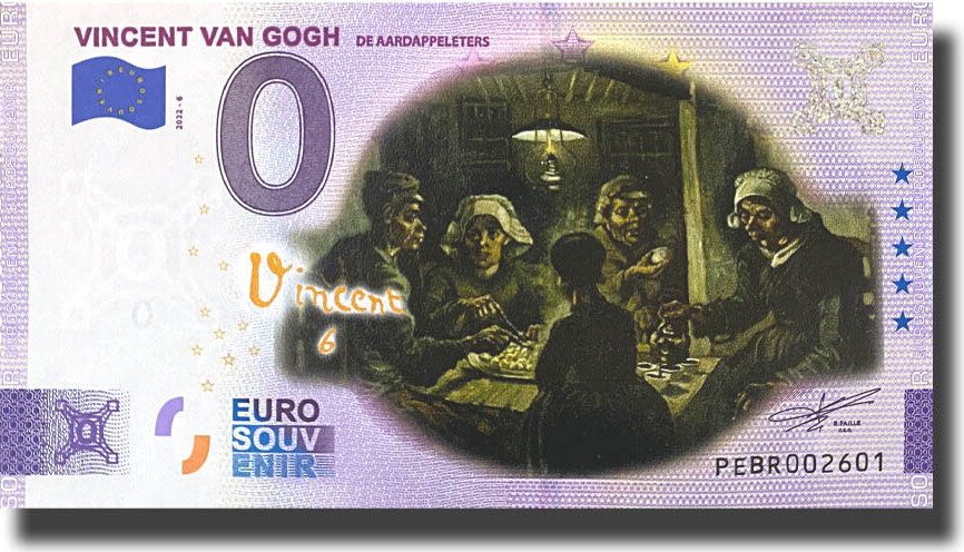 0 Euro Souvenir Banknote Vincent van Gogh Colour Netherlands PEBR 2022 ...