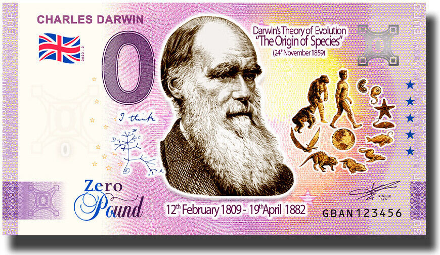 0 Pound Souvenir Banknote Charles Darwin Colour United Kingdom GBAN ...