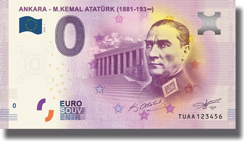 0 Euro Souvenir Banknote Turkey Ankara M. Kamal Ataturk TUAA 2019-1 ...