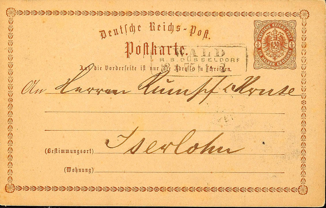 Preußen Nachverwendungen WALD R. B. DUeSSELDORF 12 1 75 - framed cancel ...