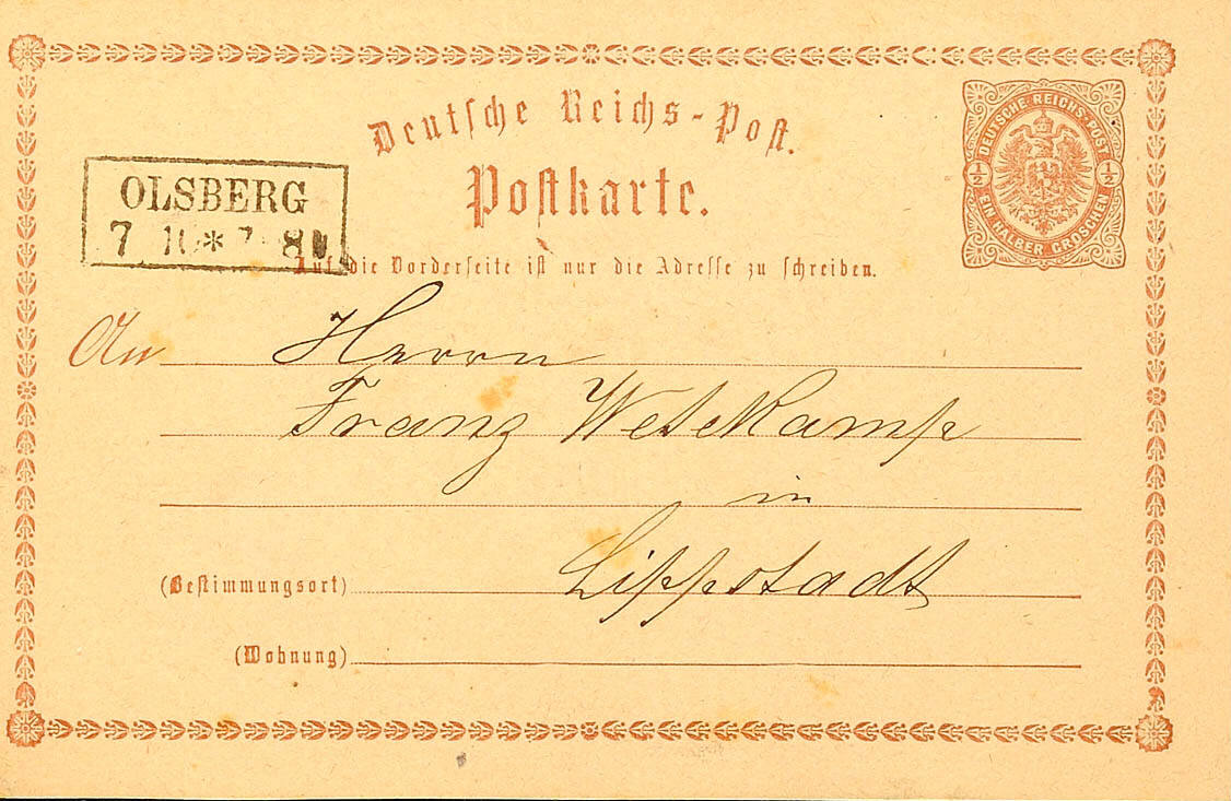 Preußen Nachverwendungen OLSBERG 7 10 (1874) - box cancel of 2 lines ...