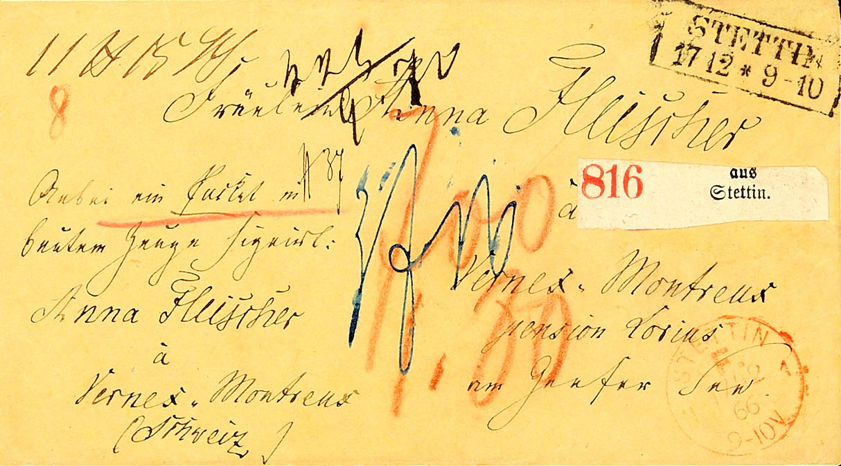 Preußen Portobriefe in das Ausland 1866-12-15 1866, paid foreign ...