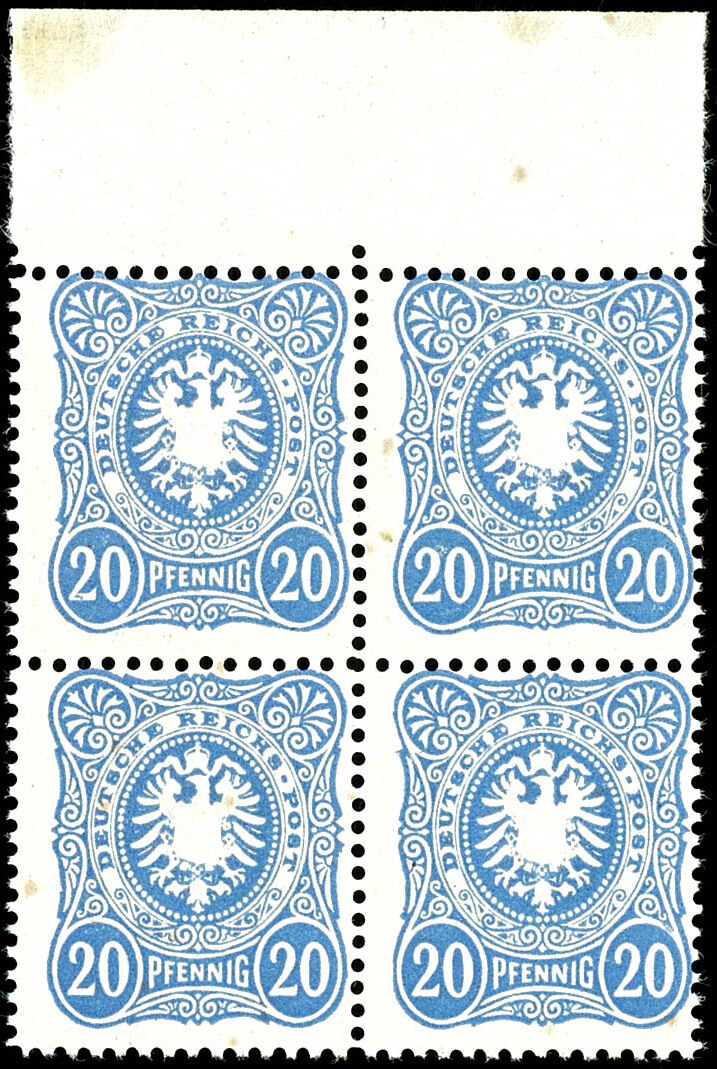 Deutsches Reich 20 Pfennig cobalt blue, upper margin foursome souvenir ...