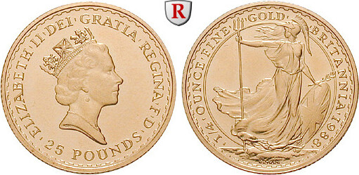 Great Britain 25 Pounds seit 1987 Elizabeth II, 1952-2022, Gold, 7,79 g ...