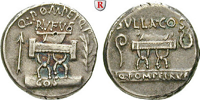 Denarius 54 v.Chr. Q. Pompeius Rufus, 54 BC good very fine, two small ...
