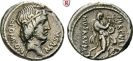 Denarius 66 v.Chr. Q. Pomponius Musa, 66 BC nearly very fine, cut and ...