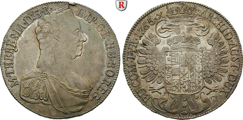 Holy Roman Empire Taler 1765 Maria Theresia, 1740-1780 good very fine ...