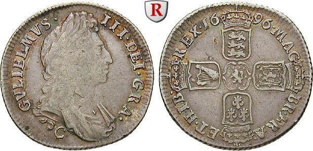 Great Britain Shilling 1696 William III, 1694-1702 nearly very fine ...