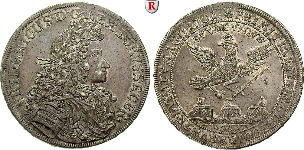 Brandenburg-Prussia Reichstaler 1701 Kingdom of Prussia, Friedrich I, 1701-1713 extremely fine ...
