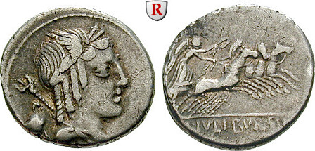 Denarius 85 v.Chr. L. Iulius Bursio, 85 BC very fine, scratches on obv ...