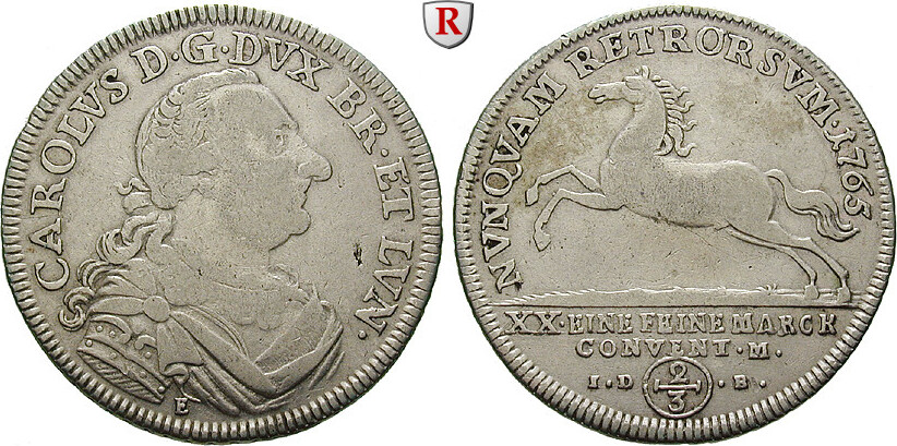 2/3 Taler 1765 Brunswick-Wolfenbüttel, Karl, 1735-1780 nearly very fine ...