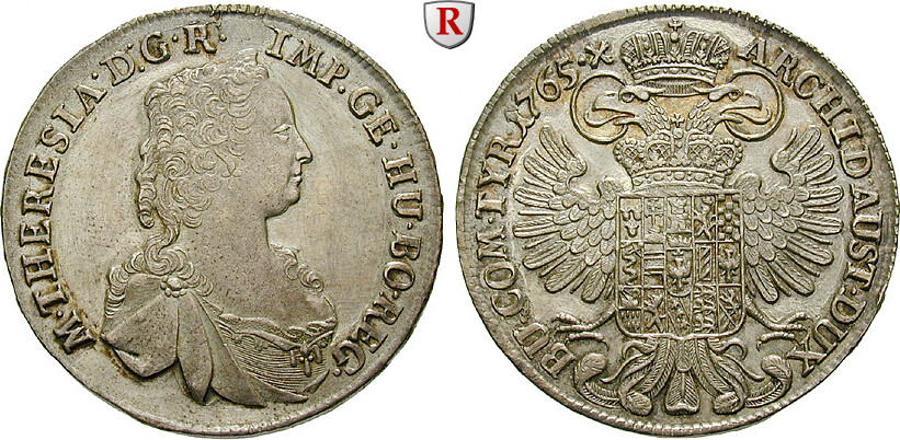 Holy Roman Empire 1/2 Taler 1765 Maria Theresia, 1740-1780 very fine to ...