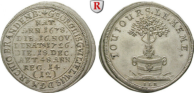 Brandenburg in Franconia 1/12 Taler 1726 Brandenburg-Bayreuth, Georg ...